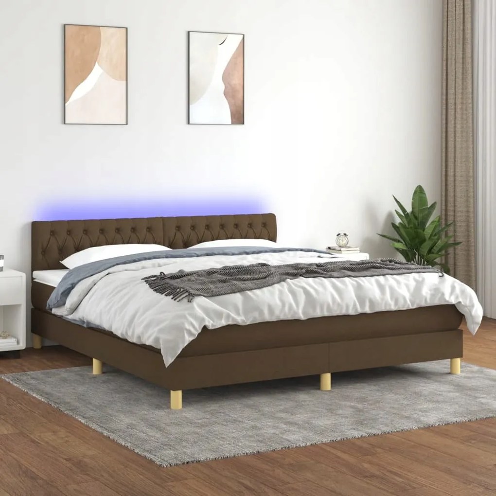 Box Spring Postel S Matrací A Led Textil Tmavě Hnědá Prošívaný design 180