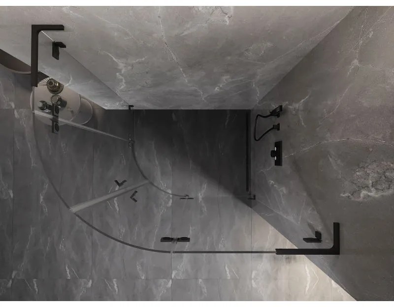 Mexen Lunar, L pravý půlkruhový sprchový kout 100 x 90 cm, 8mm čiré sklo, černý profil, 833L-100P-090L-70-00