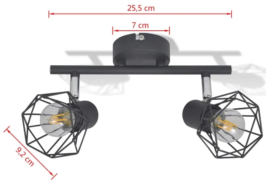 Černé industriální drátěné stínidlo se 2 bodovými LED žárovkami,  242266