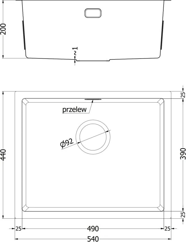 Mexen Trixo kuchyňský dřez, nerezový, 1-komorový, 540 x 440 mm, inox - 6414541000-01