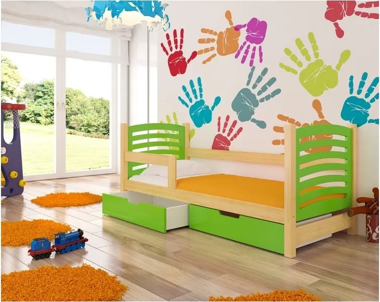 Nábytek Elegance Dětská postel KAMILO borovice/zelená