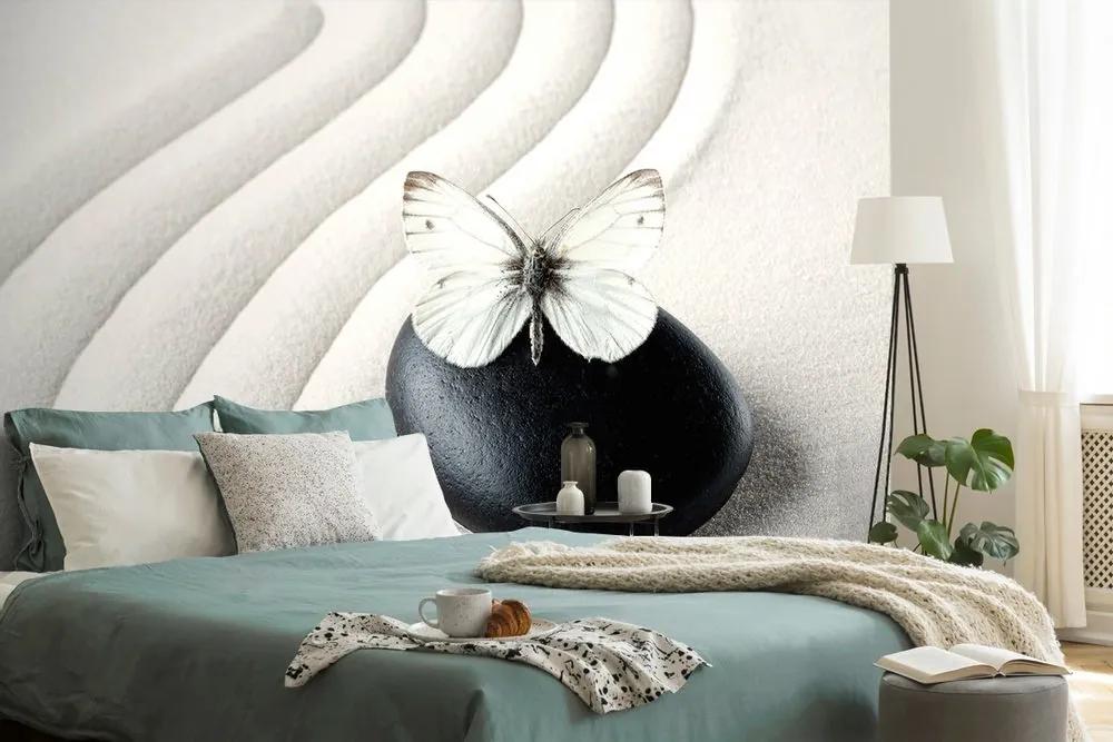 Tapeta Zen kámen s motýlem - 225x150 cm