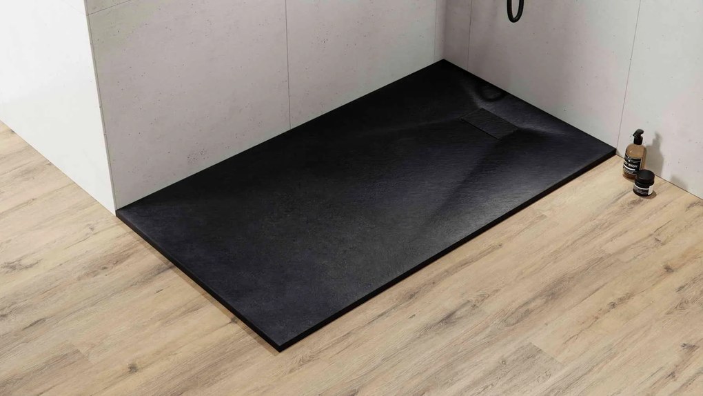Besco Obdélníková sprchová vanička z SMC kompozitu VEXO BLACK R 100x80 (120x80, 120-180x90) Rozměry (cm): 150x90