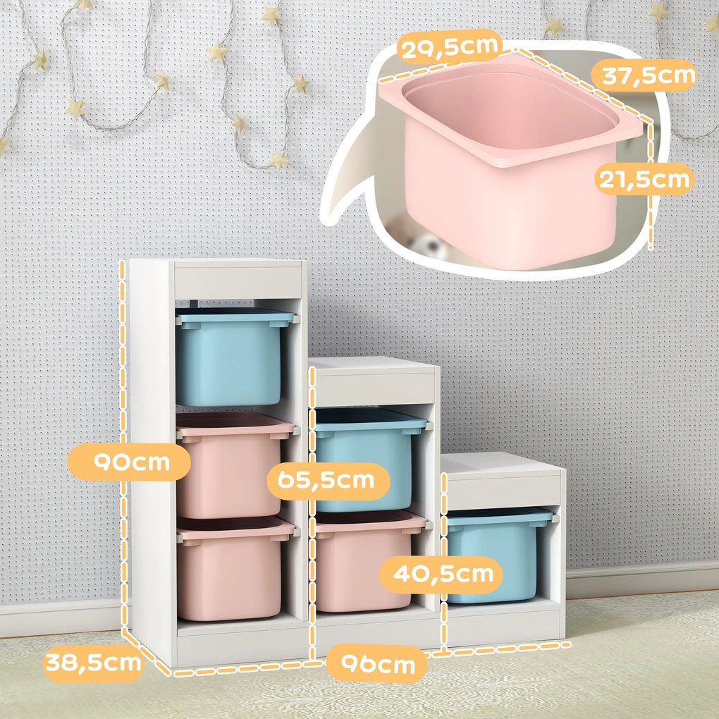 AIYAPLAY Dětský úložný box na hračky se 6 vyjímatelnými boxy, 3 patra, 96 x 38,5 x 90 cm, vícebarevný
