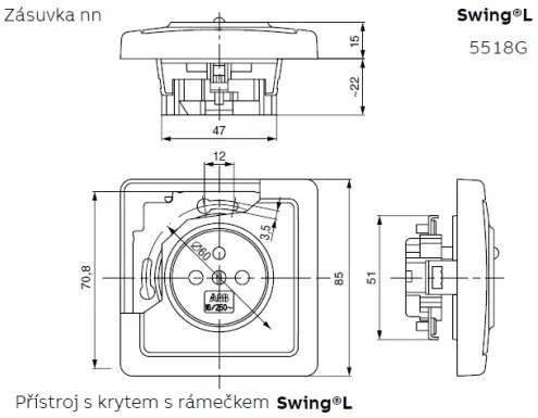 ABB Swing (L) zásuvka jasně bílá 5518G-A02359 B1 s clonkami
