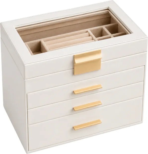 Šperkovnice ELEGANT CASE 25,1x21,5x15,3 cm z eko kůže, béžová