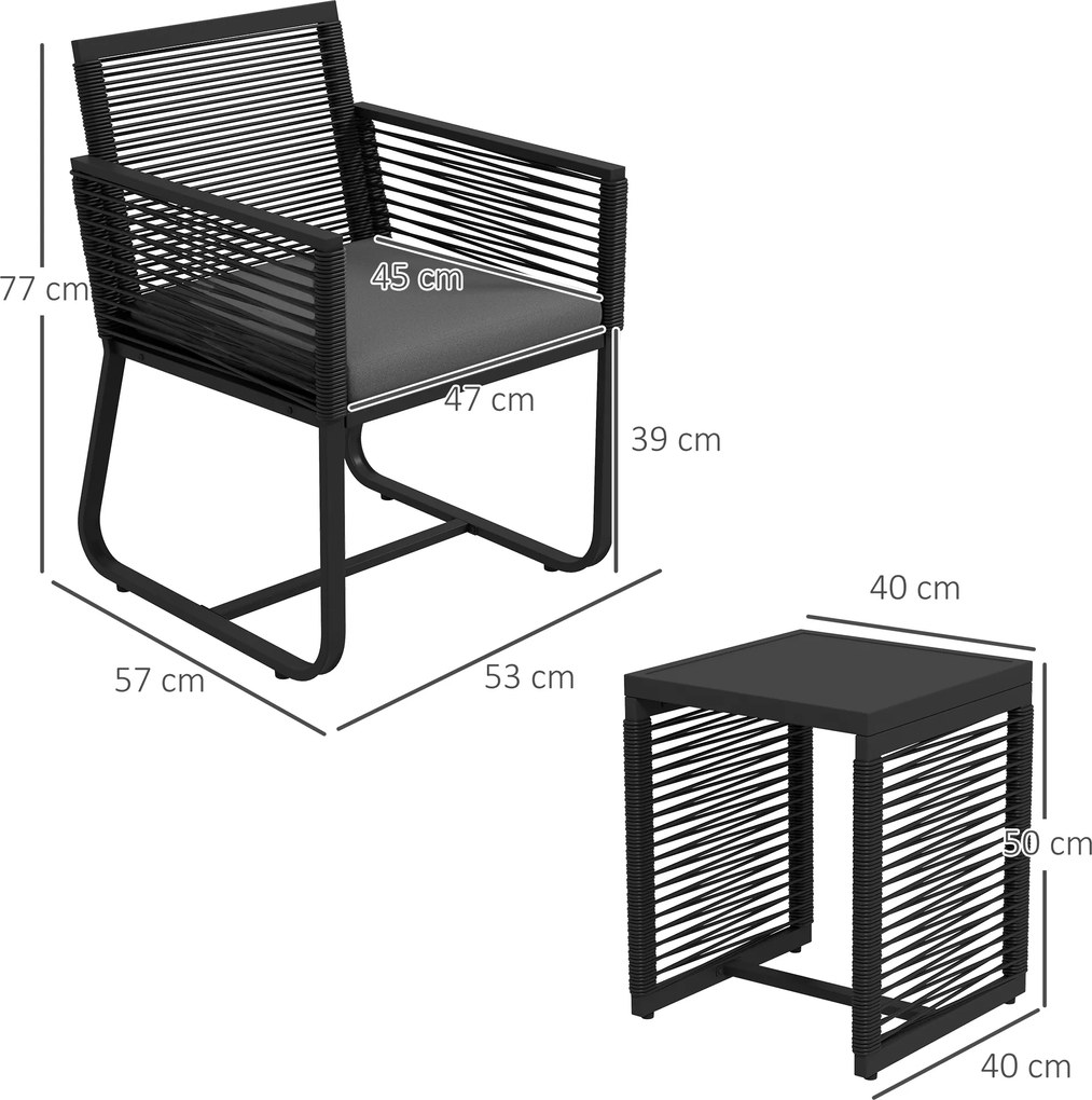 Outsunny 3dílná sada ratanového zahradního nábytku elegantní sedací souprava se 2 zahradními židlemi a stolkem z tvrzeného skla s polštáři na balkon …