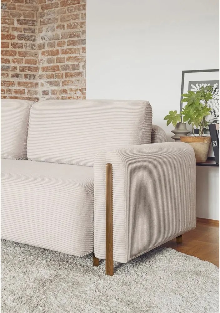 Béžová manšestrová rozkládací/s úložným prostorem pohovka 244 cm Arcadova – ELTAP
