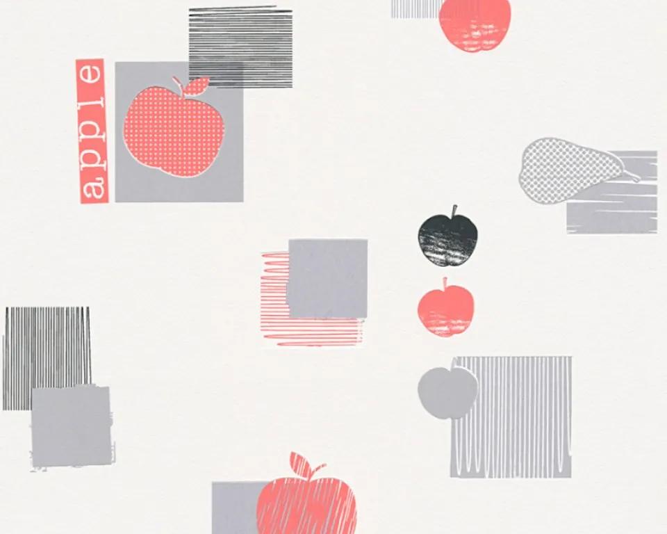 Vliesová tapeta červená, šedá jablíčka 32762-1 / Tapety na zeď 327621 Kitchen Dreams AS (0,53 x 10,05 m) A.S.Création