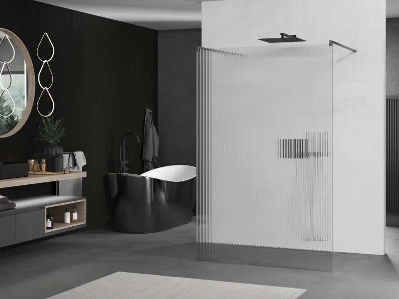 Mexen Kioto, sprchová zástěna Walk-In 110 x 200 cm, 8mm sklo s žebrovým vzorem, grafitový profil, 800-110-002-66-09