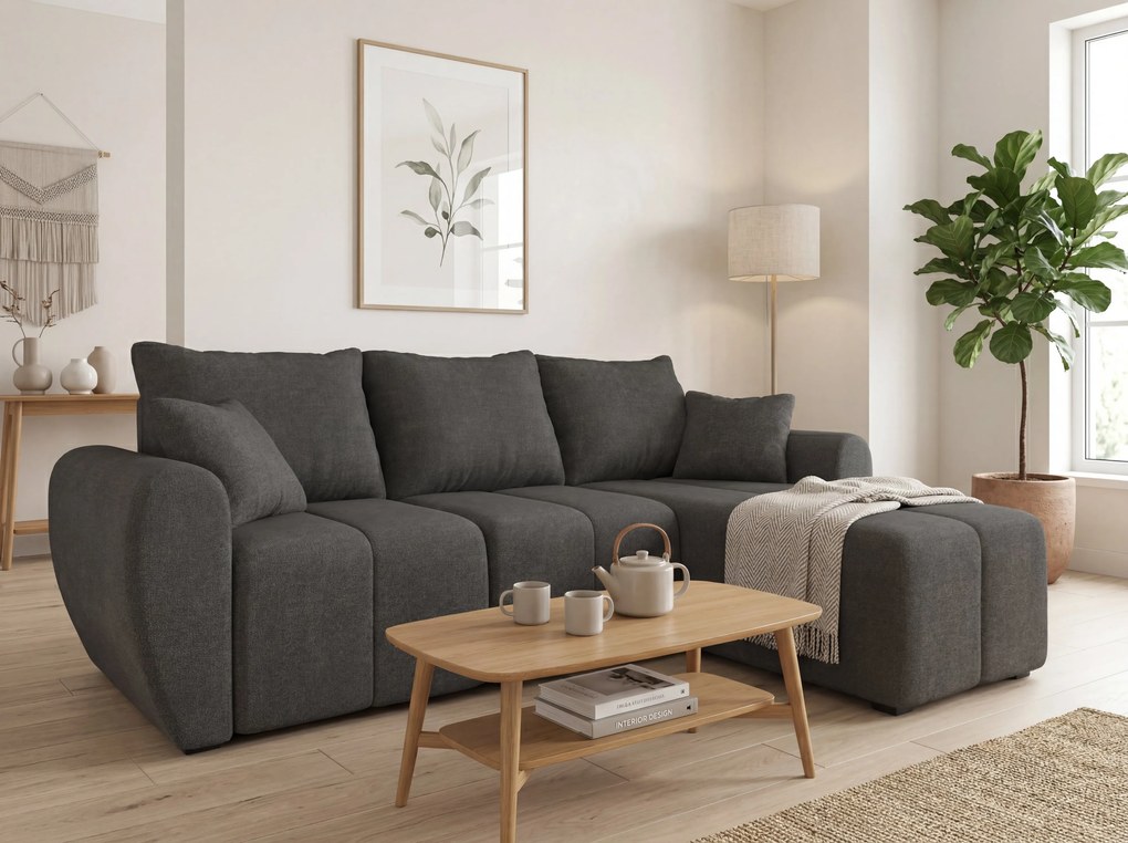 Rozkládací oboustranná sedací souprava do L SEVIO 246x145 cm, tmavě šedá + 2 polštářky ZDARMA