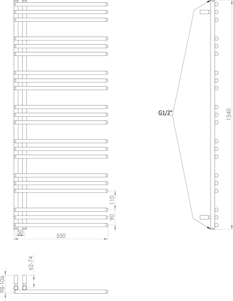 Aqualine POSEIDON otopné těleso 550 x 1340 mm bílá PS513