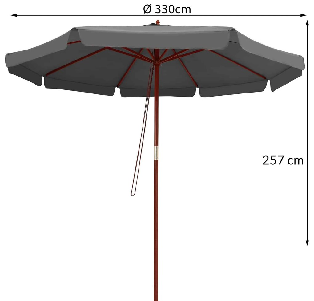 Dřevěný slunečník antracitový Ø330cm UV ochrana 50+ 108782