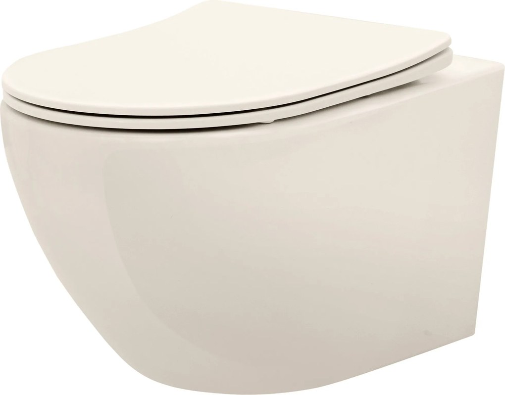 Rea Carlo Mini, závěsná WC mísa 495x370x355mm + toaletní sedátko, Ecru, REA-C5500