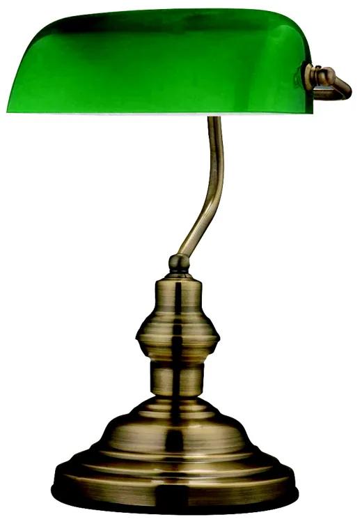 Globo 24934  Antique - Bankéřská lampička, staromosaz, zelené sklo