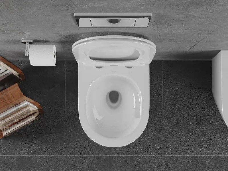 Mexen Lena, závěsná WC mísa 490x360x340 mm, Rimless Tornádo + toaletní WC sedátko z duroplastu, bílá lesklá, 30220400T