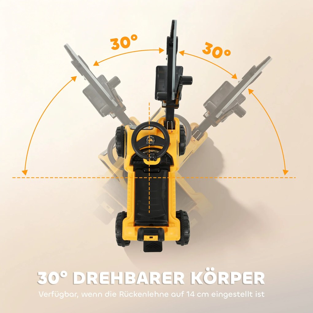 Sedačka bagru Jízdní bagr s lopatou Otočný volant Nastavitelná korba Opěrka pro děti 1,5-3 roky Žlutá barva