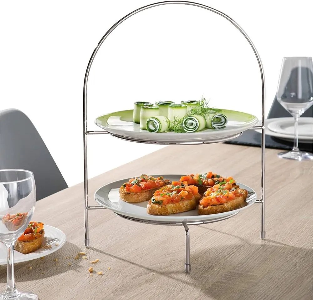 Zeller Present Nerezový stojan na talíře, organizér talířů nebo etažér pro servírování 2 jídel