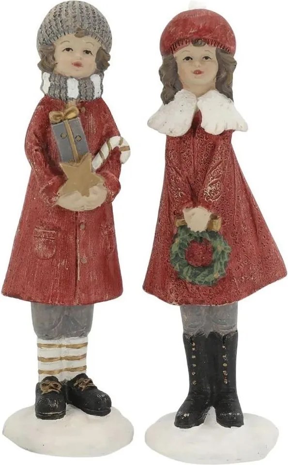 Červená vnoční dekorace chlapec s dívkou Noël – 4*4*14,5 cm