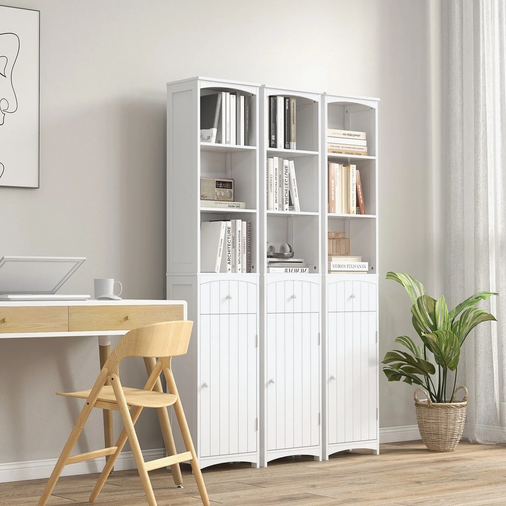 HOMCOM Vysoký Úzký Koupelnový Skříňka s 1 Šuplíkem a 3 Otevřenými Policemi, Moderní Styl pro Obývací Pokoj, Koupelnu, Kuchyň 34x24x170 cm Bílá