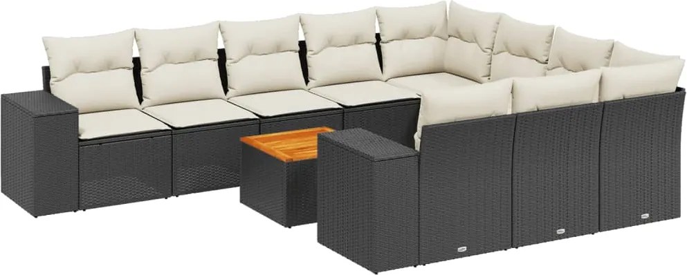 11dílná zahradní sedací souprava s poduškami černá polyratan 3257953