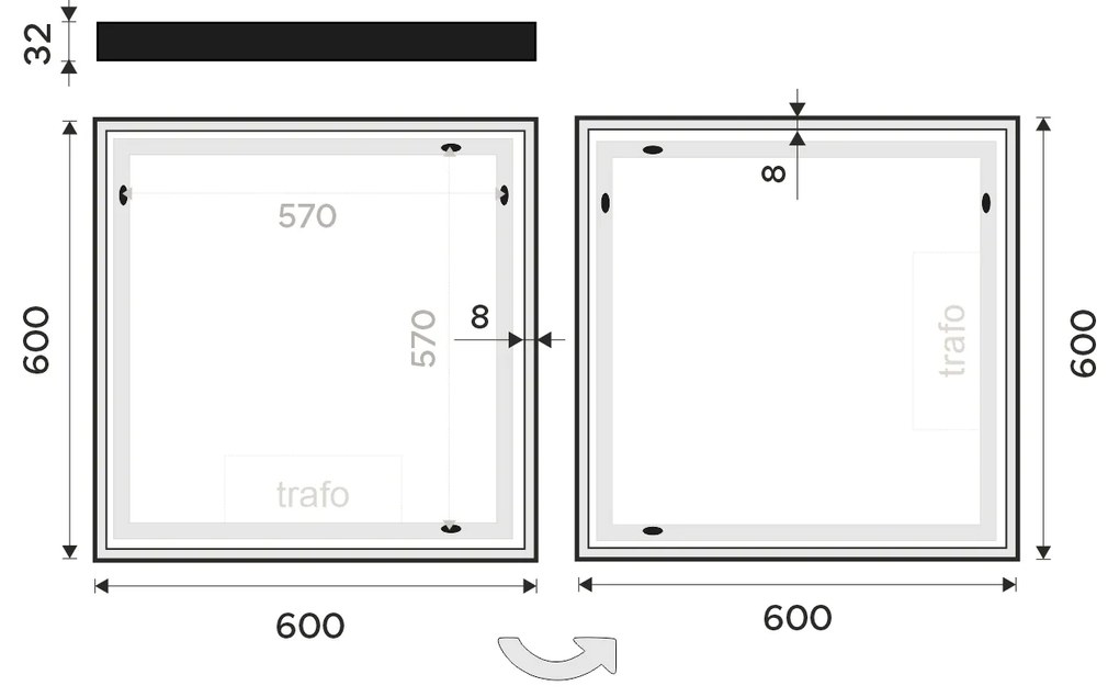 Nimco Černé LED zrcadlo 600x600 - ZPC 13066-90