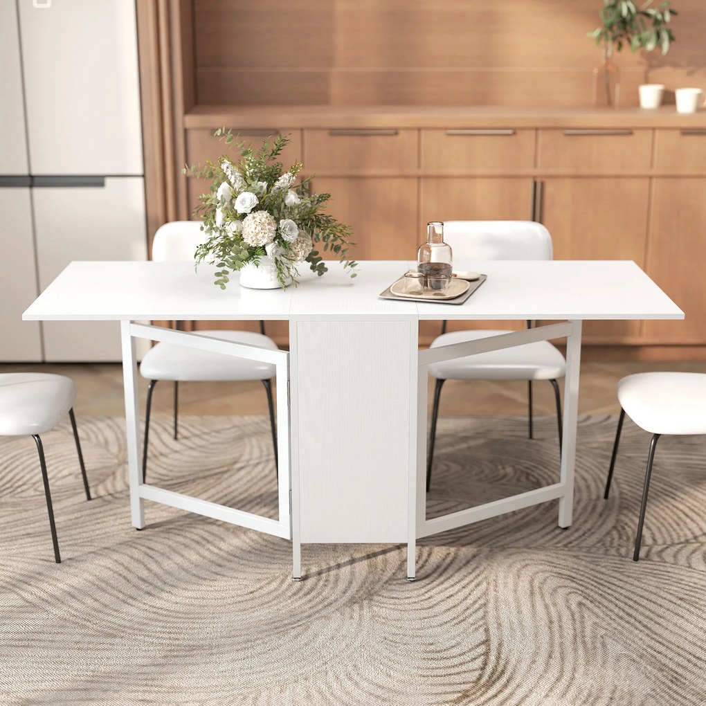 HOMCOM skládací jídelní stůl s výsuvnými deskami, 4 přihrádky, 3 varianty pro kuchyň a obývací pokoj, 169 x 60 x 75 cm, bílá