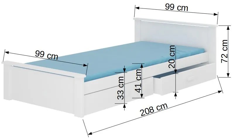 ADRK Postel ALDEX, CH-Alde-W+ART-208+M-E1936, 200x90 cm s matrací, bílá/dub artisan