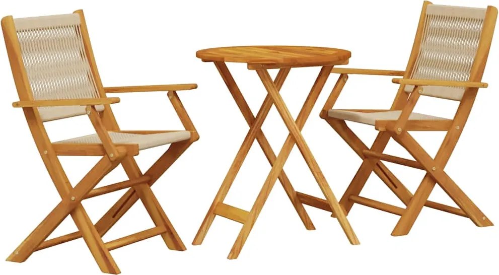 3dílný bistro set béžový polypropylen a masivní dřevo 3281795