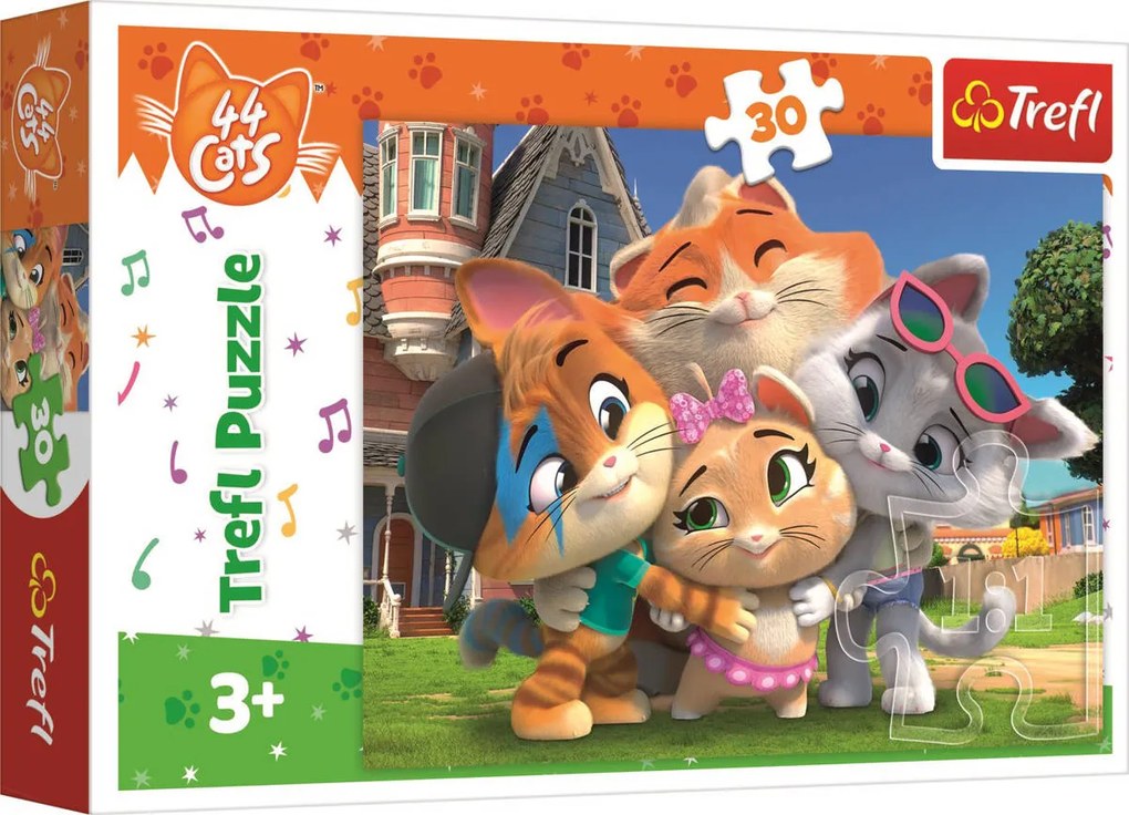 TREFL PUZZLE 44 Koček Přátelství v zemi koček 27x20cm skládačka 30 dílků tr18288