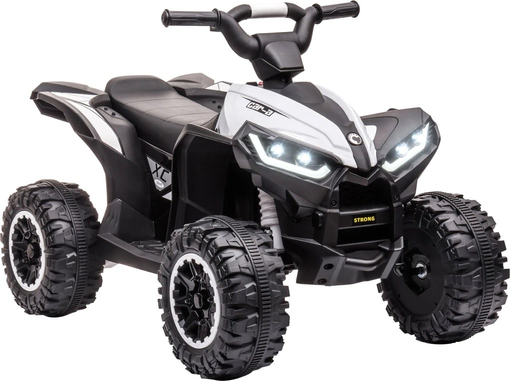 HOMCOM Dětský elektrický čtyřkolka 12V s vpřed, vzad, hudbou, USB připojením, LED světlomety 3-6 km/h pro děti 3-5 let Bílá | Aosom