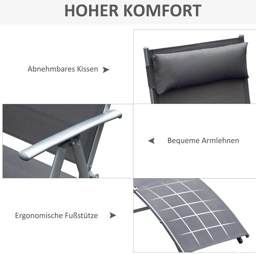 Outsunny Zahradní lehátko Outsunny, skládací, nastavitelné s polštářem, lehátko šedé, kov a látka 137 x 63,5 x 100,5 cm pro zahradu a terasu | Aosom.…