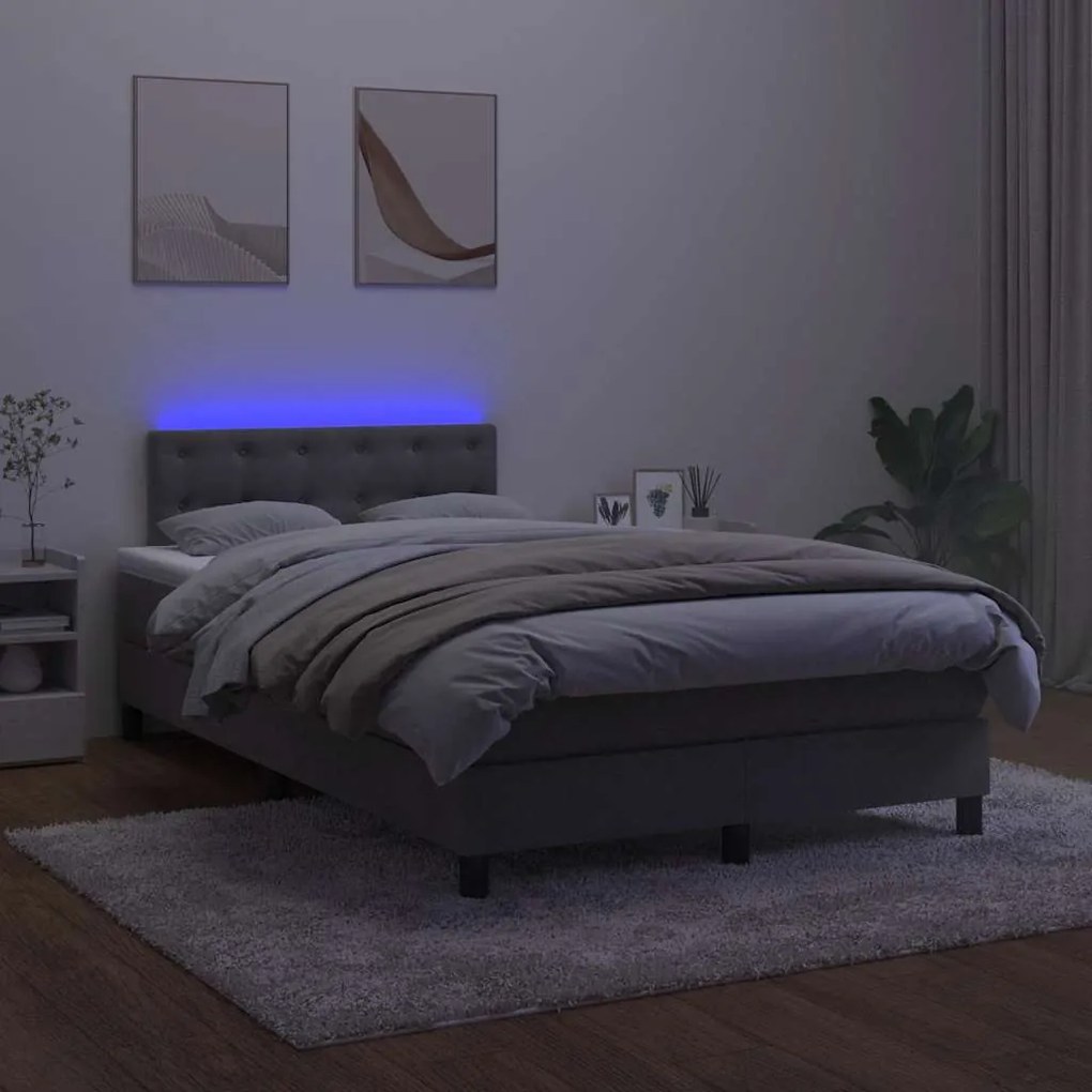 Box spring postel s matrací a LED tmavě šedá 120 x 190 cm samet 3270178