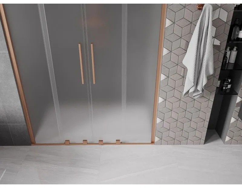 Mexen Velar Duo, posuvné sprchové dveře do otvoru 160 cm, 8mm sklo námraza, měděná matná, 871-160-000-32-65