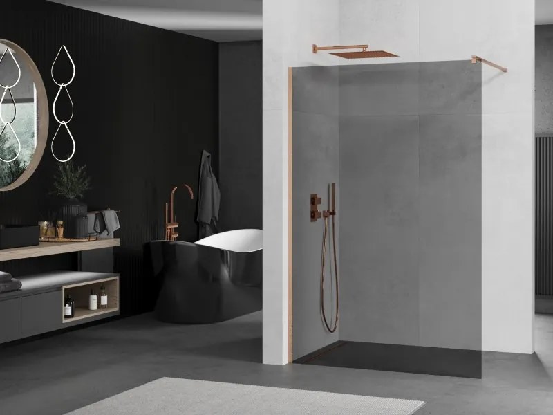 Mexen Kioto, sprchová zástěna Walk-In 80 x 200 cm, 8mm šedé sklo, měděný matný profil, 800-080-101-65-40