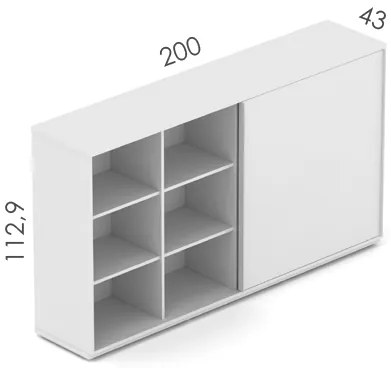 NABYTEK-DESIGNOVY.CZ - DE3203DP - Skříň kancelářská EPIC, policová, posuvné dveře, šířka 200cm, výška 112,9cm, dub/černá