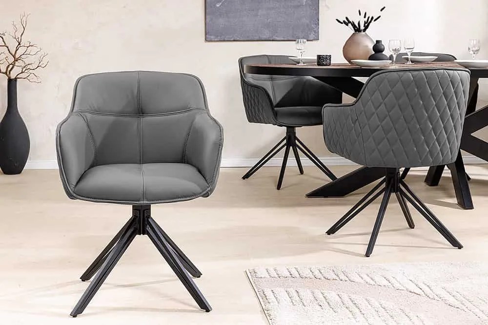 Designová otočná židle Natasha šedá kůže