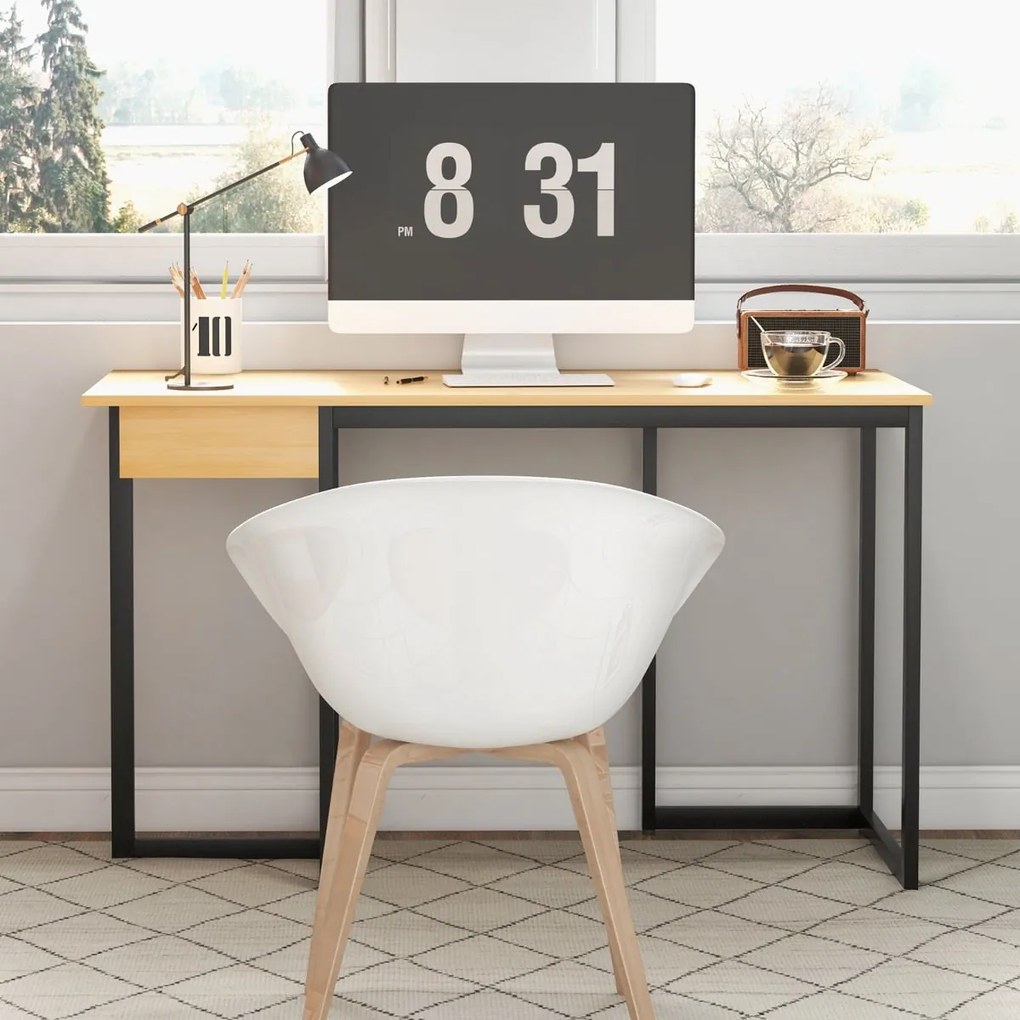 Costway Počítačový stůl se zásuvkou a nastavitelnými podložkami – 120 × 55 cm