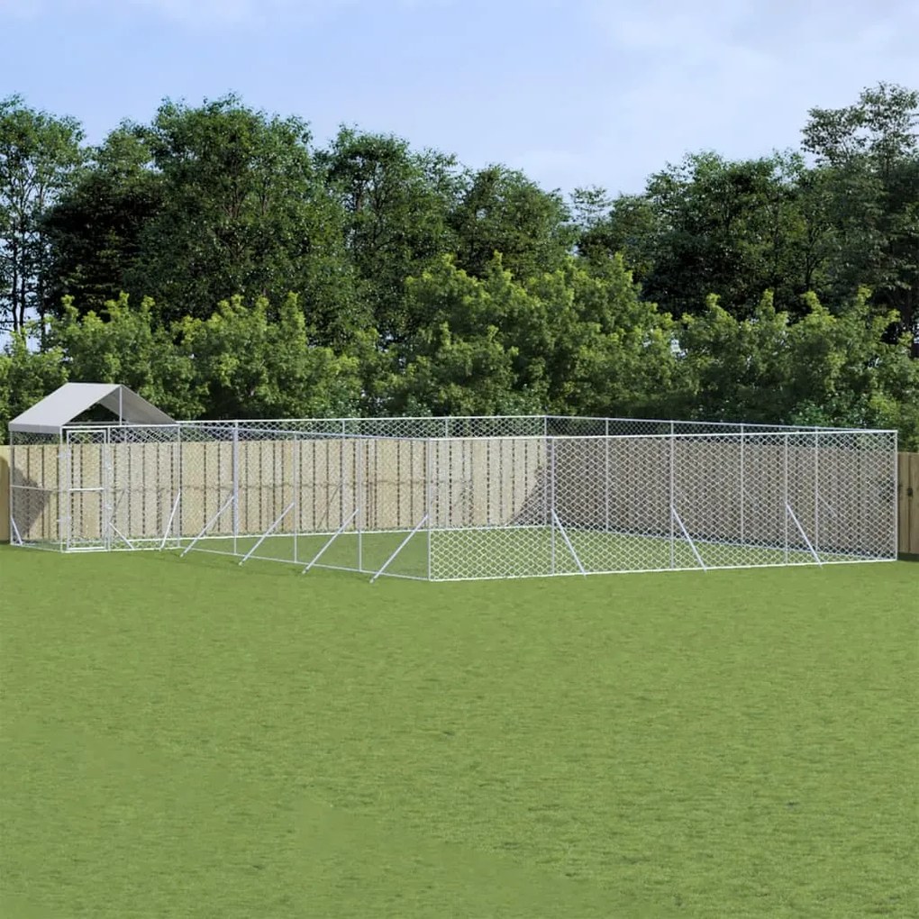 Venkovní psí kotec se střechou stříbrný 10 x 8 x 2,5 m ocel 3190473