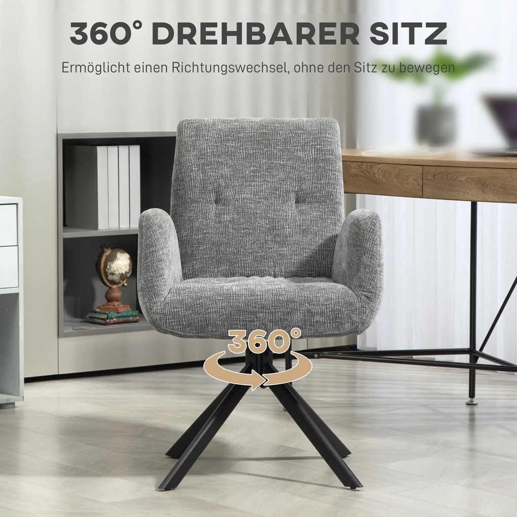 HOMCOM Křeslo otočné lounge křeslo s područkami, vzhled vlněného plátna, moderní čalouněné křeslo s prošíváním knoflíků, ocelové nohy, do obývacího p…