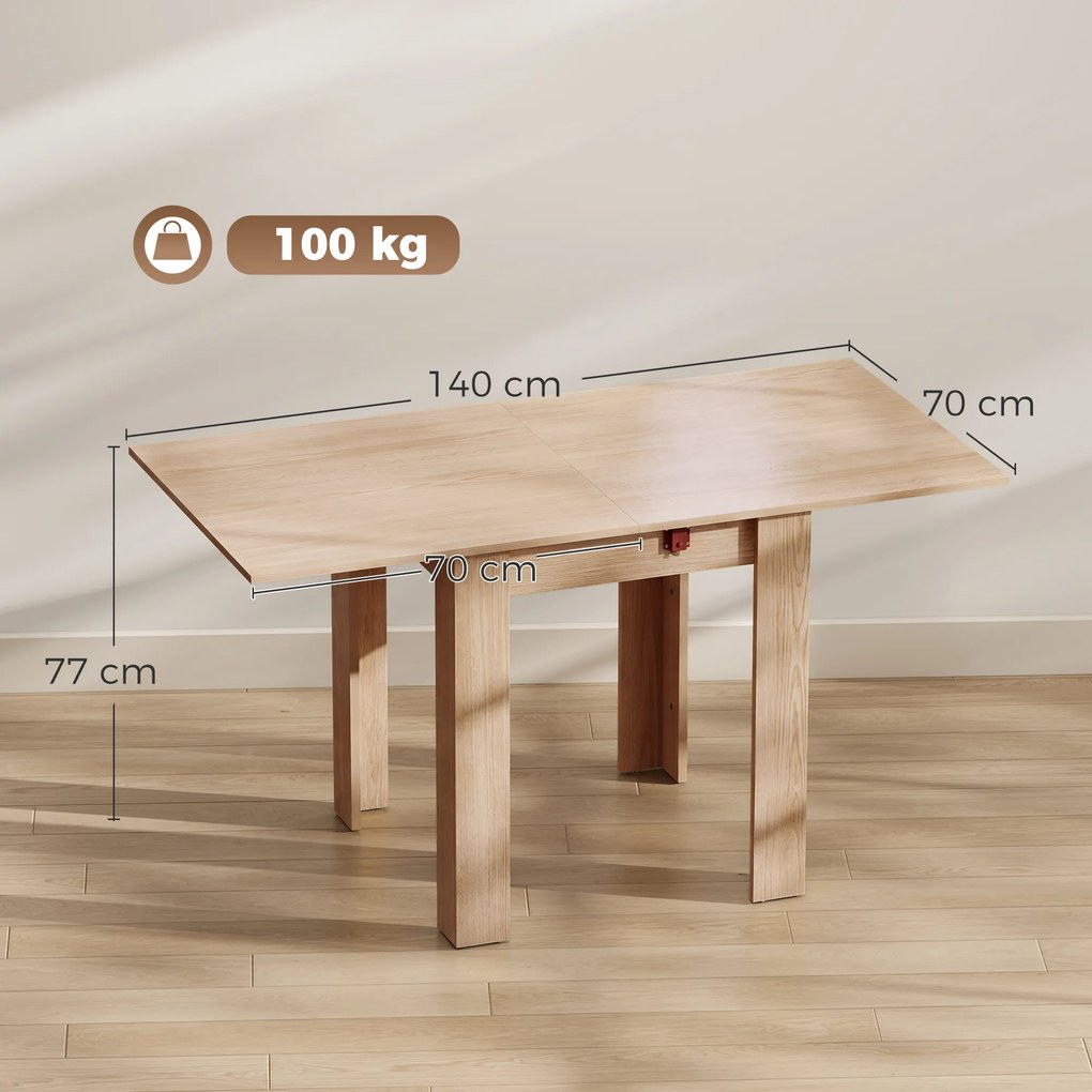 HOMCOM skládací jídelní stůl pro 4 osoby, do obývacího pokoje, jídelny, 140x70x77 cm, dub