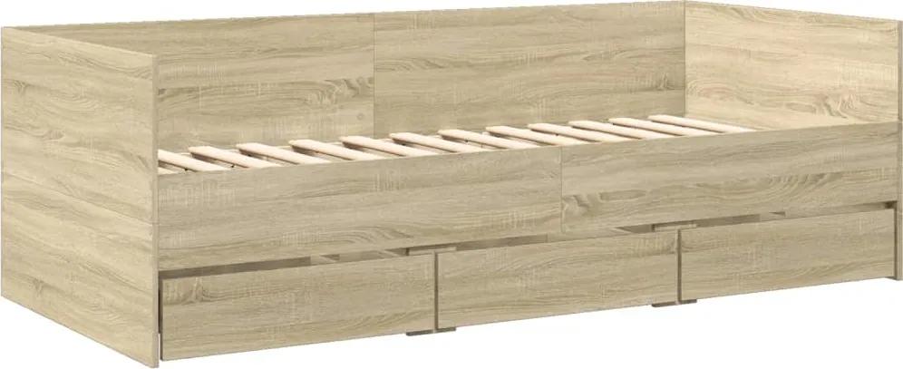 vidaXL Válenda se zásuvkami 90 x 200 cm kompozitní dřevo [3280820] Barva: hnědý dub