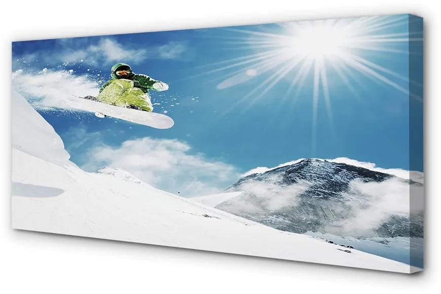 Obrazy na plátně Man mountain snow board 140x70 cm