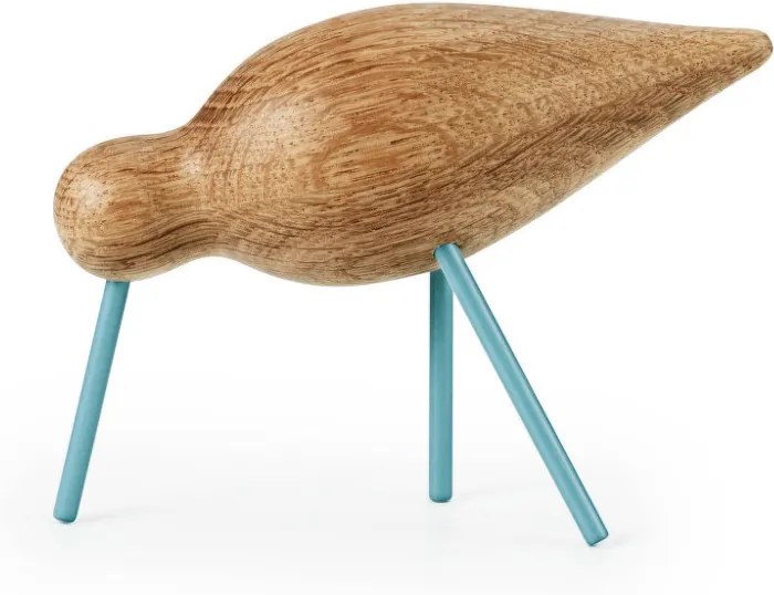 Normann Copenhagen Dřevěný ptáček Shorebird, střední, přírodní s modrými nožičkami