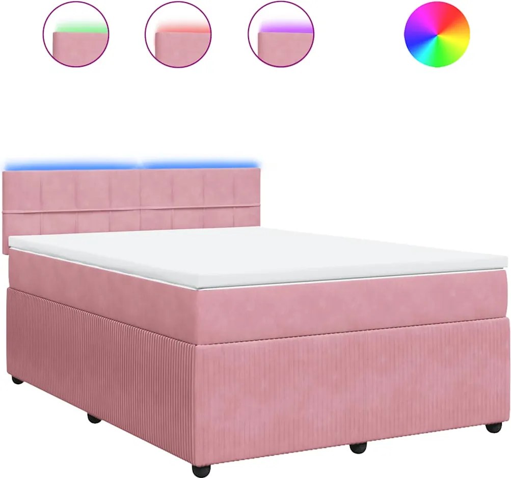 Box spring postel s matrací růžová 140x190 cm samet 3290039