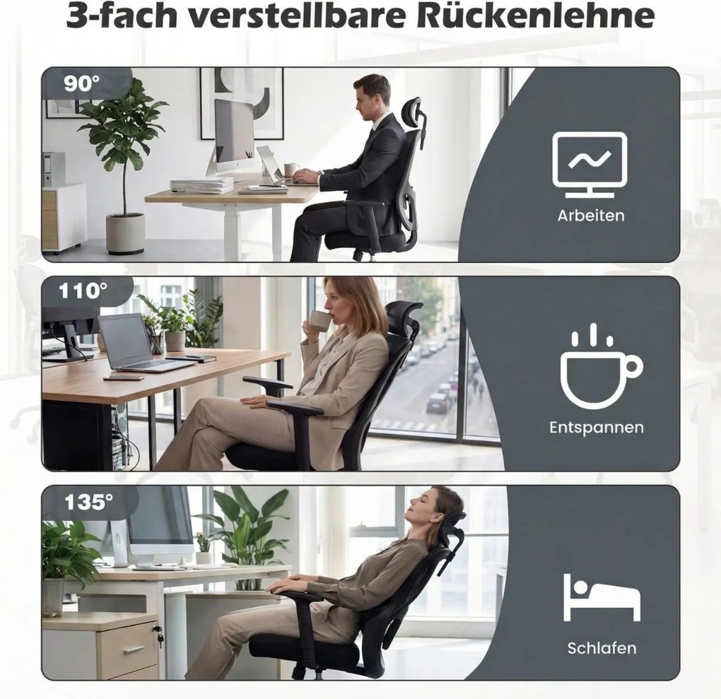 Costway Ergonomická kancelářská židle s nastavitelnou opěrkou hlavy a bederní