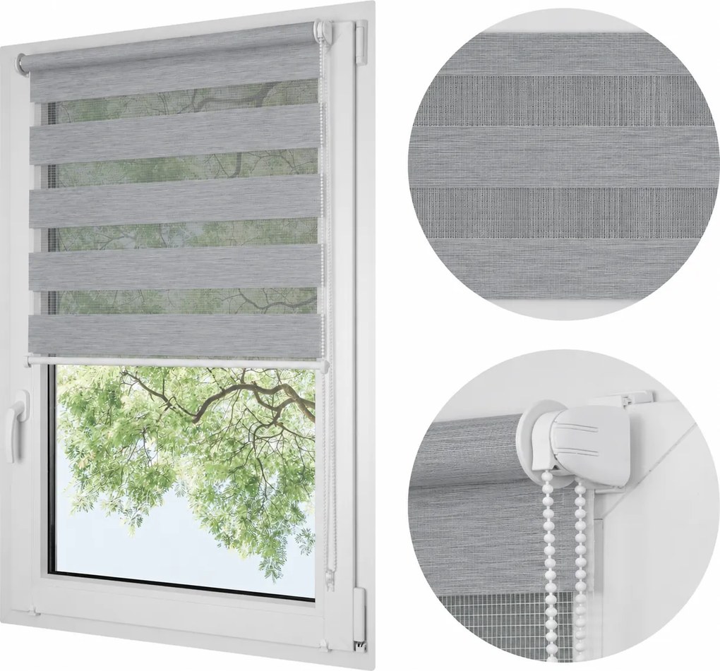 Roleta Den a Noc neinvazivní Premium Stříbro 86x220 cm