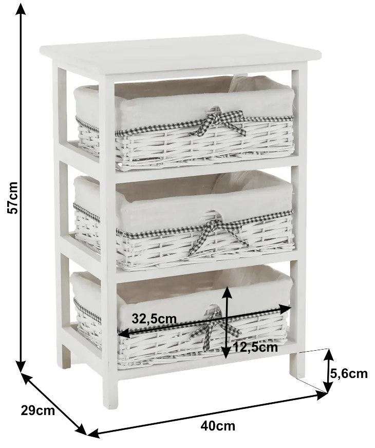 Kondela Komoda, 3 zásuvková, starobílá, RUBY 3