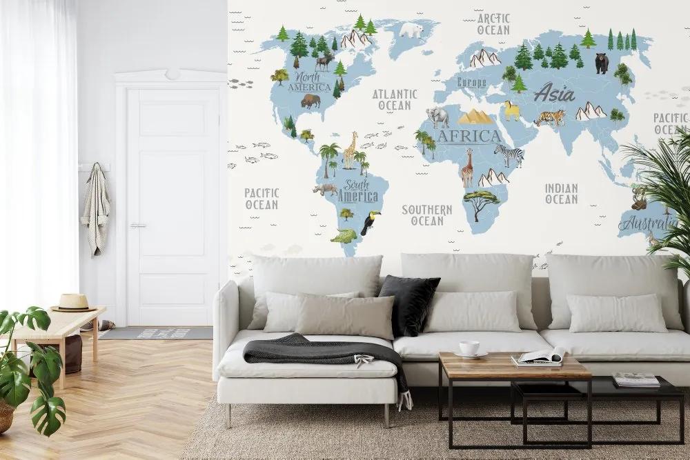 Fototapeta Animals World Map For Kids Wallpaper Design Strukturální vinyl 152.5x104