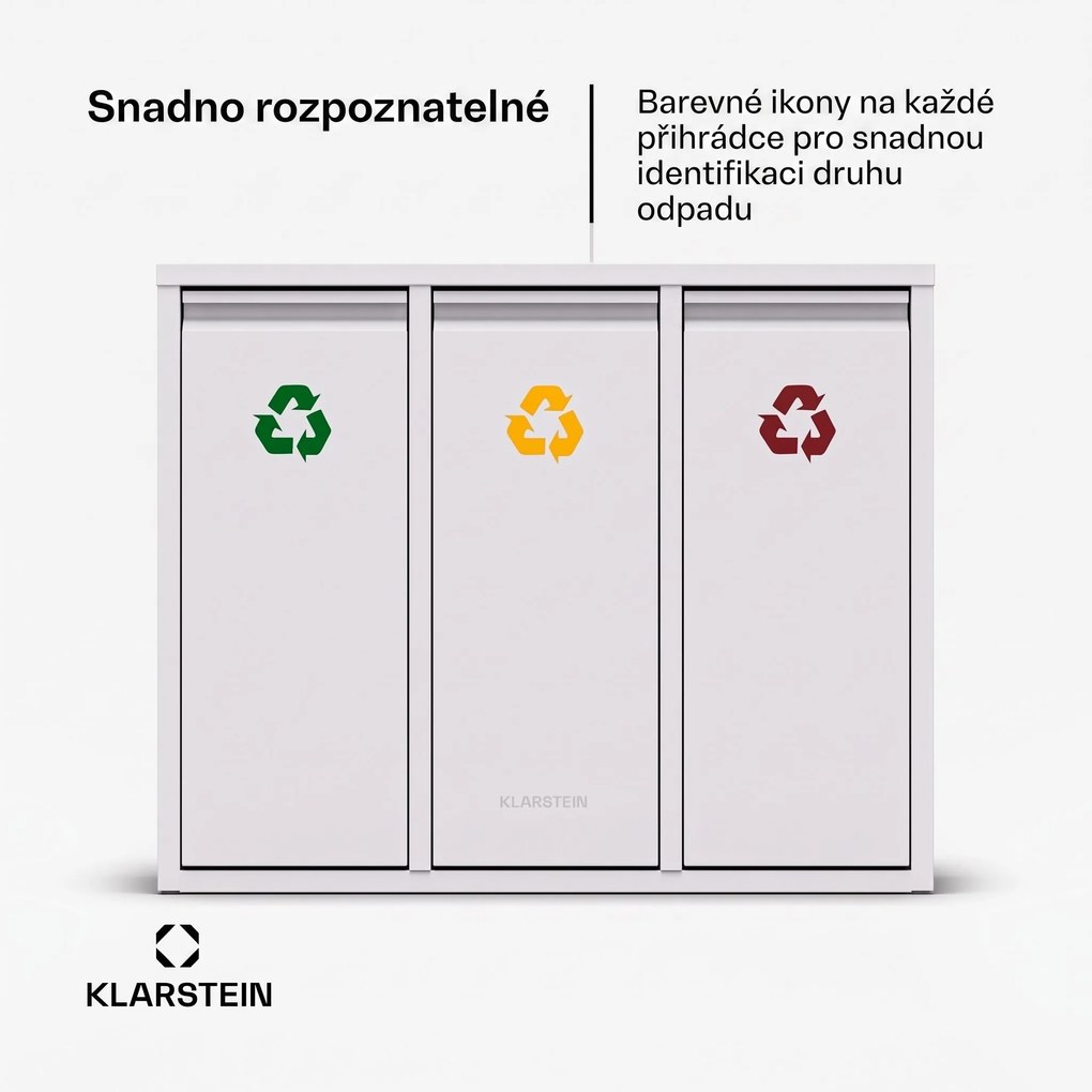 Klarstein Strážce pořádku 3 odpadkové koše 45 litrů 3 koše recyklace nástěnná montáž